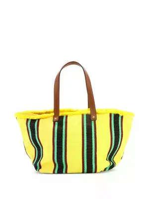 Gucci Script Open Embroidered Stripe Canvas With Leather Medium Tote Bag
