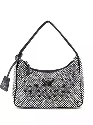 Prada Re-edition 2000 Crystal Embellished Mini Hobo Bag - Black