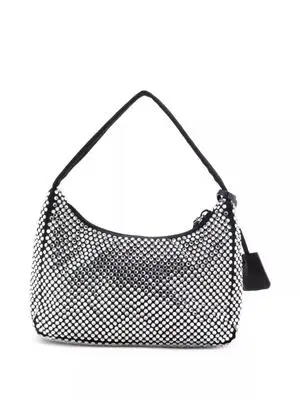 Prada Re-edition 2000 Crystal Embellished Mini Hobo Bag - Black