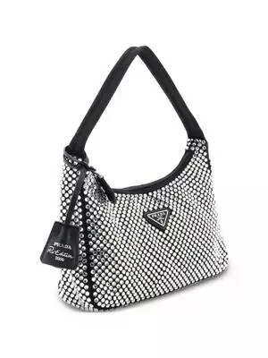 Prada Re-edition 2000 Crystal Embellished Mini Hobo Bag - Black