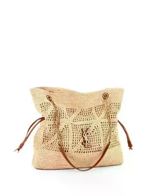 Saint Laurent Jamie Shopping Raffia With Leather Medium Tote Bag - Brown