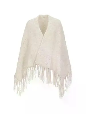 Peserico Sequin-embellished Fringed Cape - White