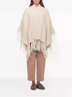 Peserico Sequin-embellished Fringed Cape - White