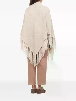 Peserico Sequin-embellished Fringed Cape - White