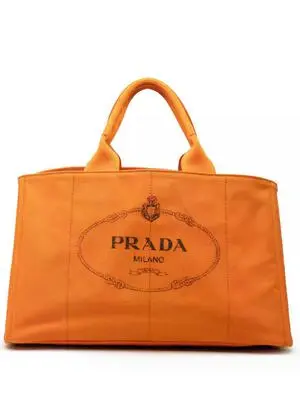 Prada 2000-2026 Large Canvas Canapa Logo Tote Satchel - Orange