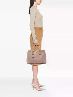 Prada Saffiano Lux Galleria Double Zip Tote Bag - Brown