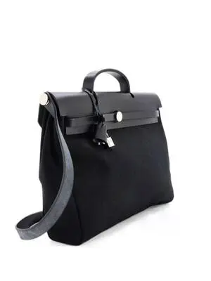Hermès Herbag Zip Leather And Toile 39 Satchel - Black