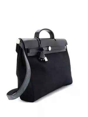 Hermès Herbag Zip Leather And Toile 39 Satchel - Black