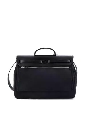 Hermès Herbag Zip Leather And Toile 39 Satchel - Black