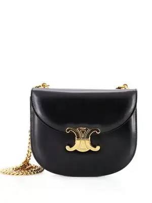 Celine Triomphe Besace Clea Chain Flap Bag Leather Shoulder Bag - Black