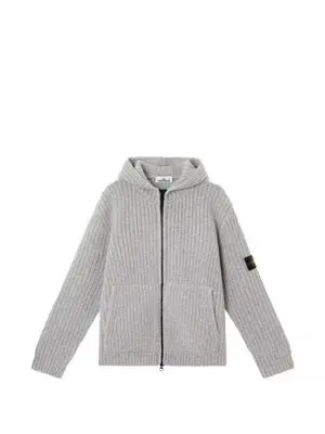 Stone Island Ribbed-knit Zip-up Hoodie - Grey