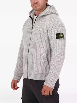 Stone Island Ribbed Knit Full Zip Hoodie