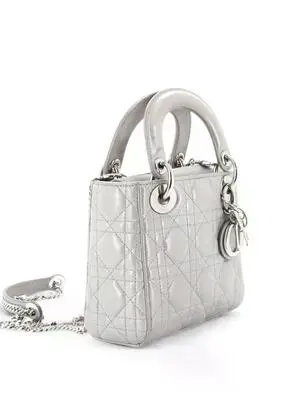 Dior Lady Chain Bag Cannage Quilt Iridescent Leather Mini Satchel - Silver