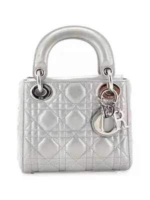 Dior Lady Chain Bag Cannage Quilt Iridescent Leather Mini Satchel - Silver