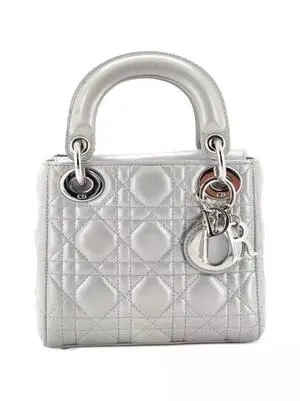 Dior Christian Dior Lady Dior Chain Bag Cannage Quilt Iridescent Leather Mini Satchel Silver