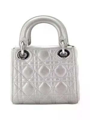 Dior Lady Chain Bag Cannage Quilt Iridescent Leather Mini Satchel - Silver