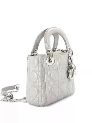 Dior Lady Chain Bag Cannage Quilt Iridescent Leather Mini Satchel - Silver