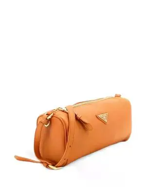 Prada Zip Buckle Leather Shoulder Bag - Orange