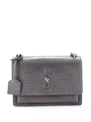 Saint Laurent Sunset Crocodile Embossed Leather Medium Crossbody Bag - Grey