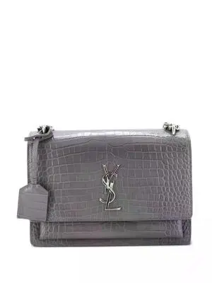 Saint Laurent Sunset Crocodile Embossed Leather Medium Crossbody Bag - Grey