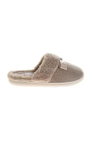 Badgley Mischka Embellished Glitter Slippers With Faux Fur - Beige