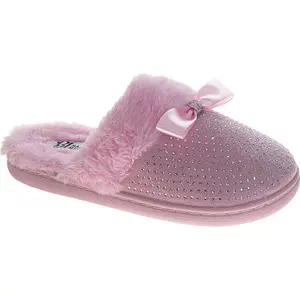 Badgley Mischka Embellished Glitter Slippers With Faux Fur - Pink