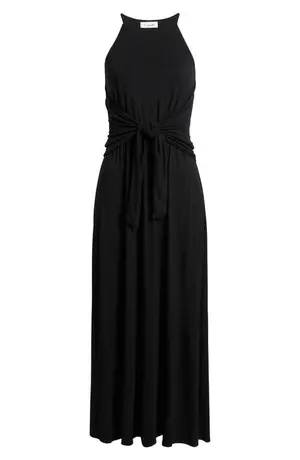 Loveappella Maxi Dress With Tied Waist And Apron Bodice - Black