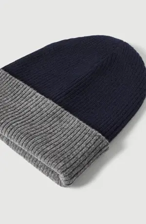 Brunello Cucinelli Cashmere Double Knit Ribbed Beanie - Navy Blue
