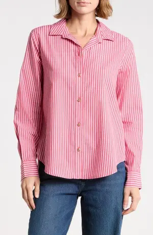BEACHLUNCHLOUNGE Bentley Striped Cotton Button-up Shirt - Currant Red