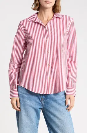 BEACHLUNCHLOUNGE Bentley Striped Cotton Button-up Shirt - Dark Cherry