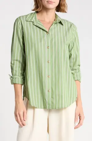 BEACHLUNCHLOUNGE Bentley Striped Cotton Button-up Shirt - Peridot