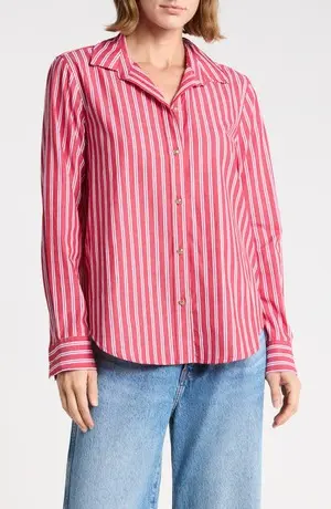 BEACHLUNCHLOUNGE Bentley Striped Cotton Button-up Shirt - Ruby Lines