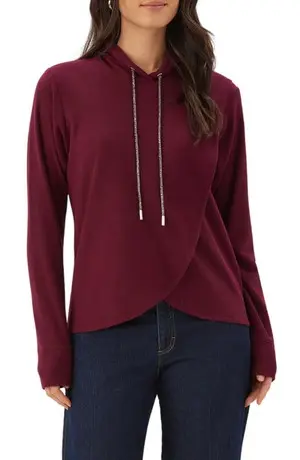 Karen Kane Rhinestone Crossover Hoodie - Wine