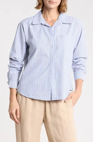 BEACHLUNCHLOUNGE Beachlunchlounge Striped Cotton Shirt Campus Blue