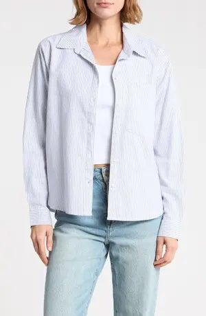 BEACHLUNCHLOUNGE Beachlunchlounge Striped Cotton Shirt Silver Sage