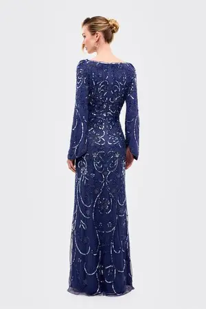 BEAUUT Deep Neck Embellished Sequins Maxi Dress