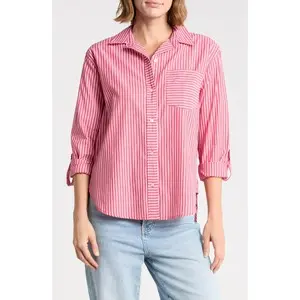 BEACHLUNCHLOUNGE Carson Stripe Button-up Shirt Currant Red