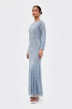 MARYISA Modest Embellished Sequins Fitted Maxi Dress