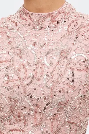 MARYISA Modest Embellished Sequins Trail Gown