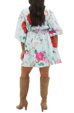 City Chic Flora Print Cotton Minidress