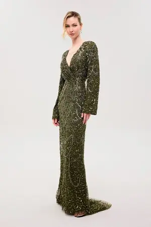 BEAUUT Embellished Sequin Abstract Gown