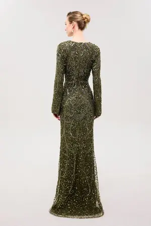 BEAUUT Embellished Sequin Abstract Gown