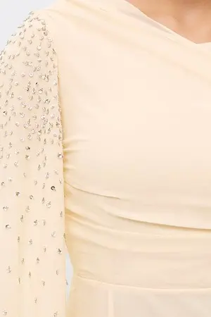 MARYISA Modest Cape Embellished Sequins Maxi Dress