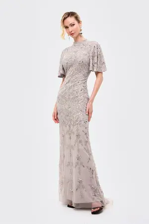 BEAUUT Embellished High Neck Gown
