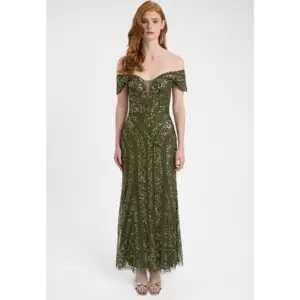 BEAUUT Embellished Sequin Gown - Olive