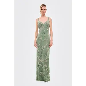 BEAUUT Embellished Sequins Fitted Gown - Green