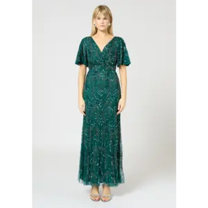 BEAUUT Embellished Sequins Wrap Neck Maxi Dress