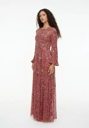MARYISA Modest Embellished Sequins A-line Dress