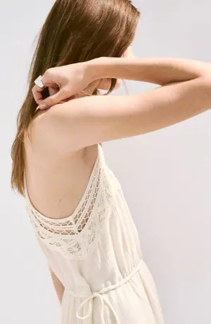 Mango Crinkled Sleeveless Dress With Openwork Embroidery