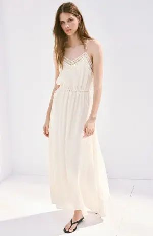 Mango Crinkled Sleeveless Dress With Openwork Embroidery
